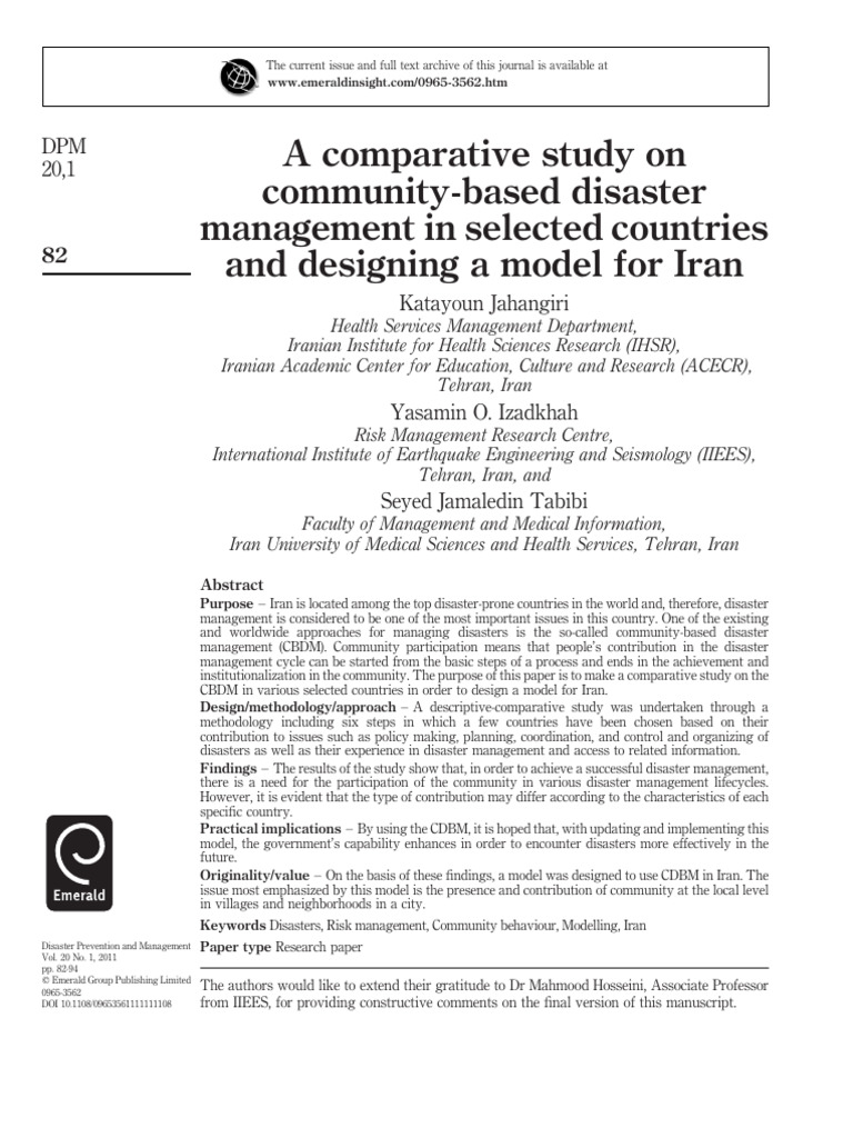 Community-Based Disaster Management Model for Iran | PDF | Emergency ...