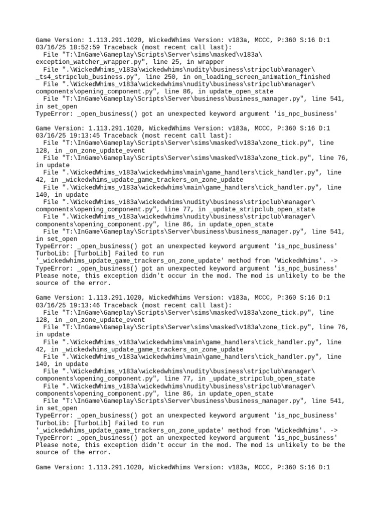 WickedWhims V183a Exception | PDF | Software | Computing
