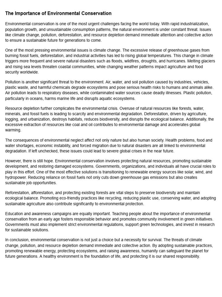 The Importance of Environmental Conservation | PDF | Climate Change ...