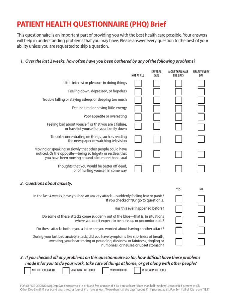 Patient Health Questionnaire (PHQ) Guide | PDF | Menstruation ...