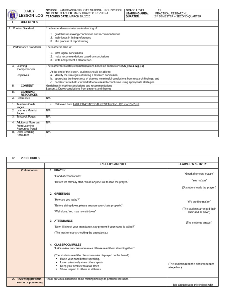 REVISED DLP Draws Conclusions From Patterns and Themes | PDF | Classroom | Learning