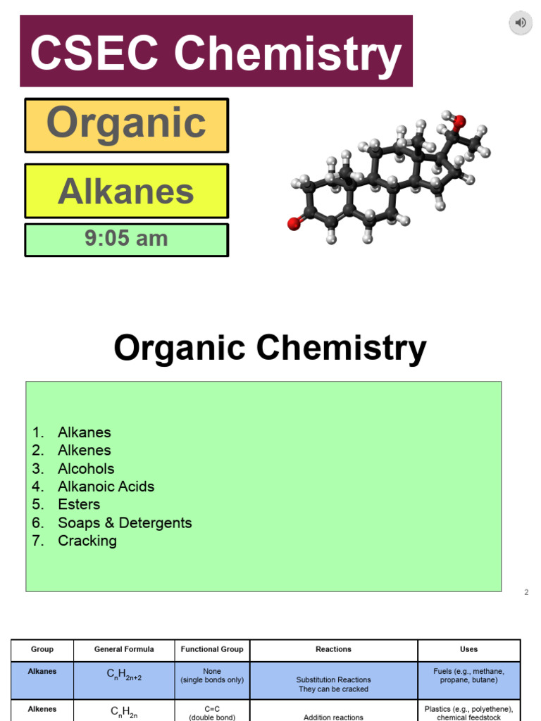 CSEC Chemistry: Overview of Organic Compounds | PDF | Alkene | Ethanol