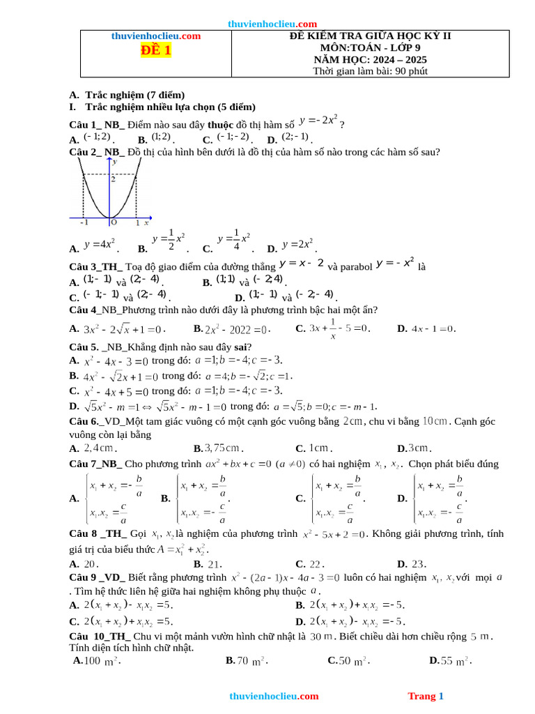 Bo 10 de Kiem Tra Giua HK2 Toan 9 CTM 2025 Co Dap An Ma Tran Dac Ta | PDF