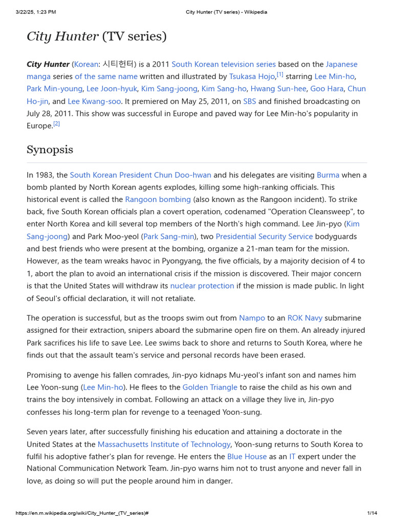 City Hunter (TV Series) - Wikipedia | PDF