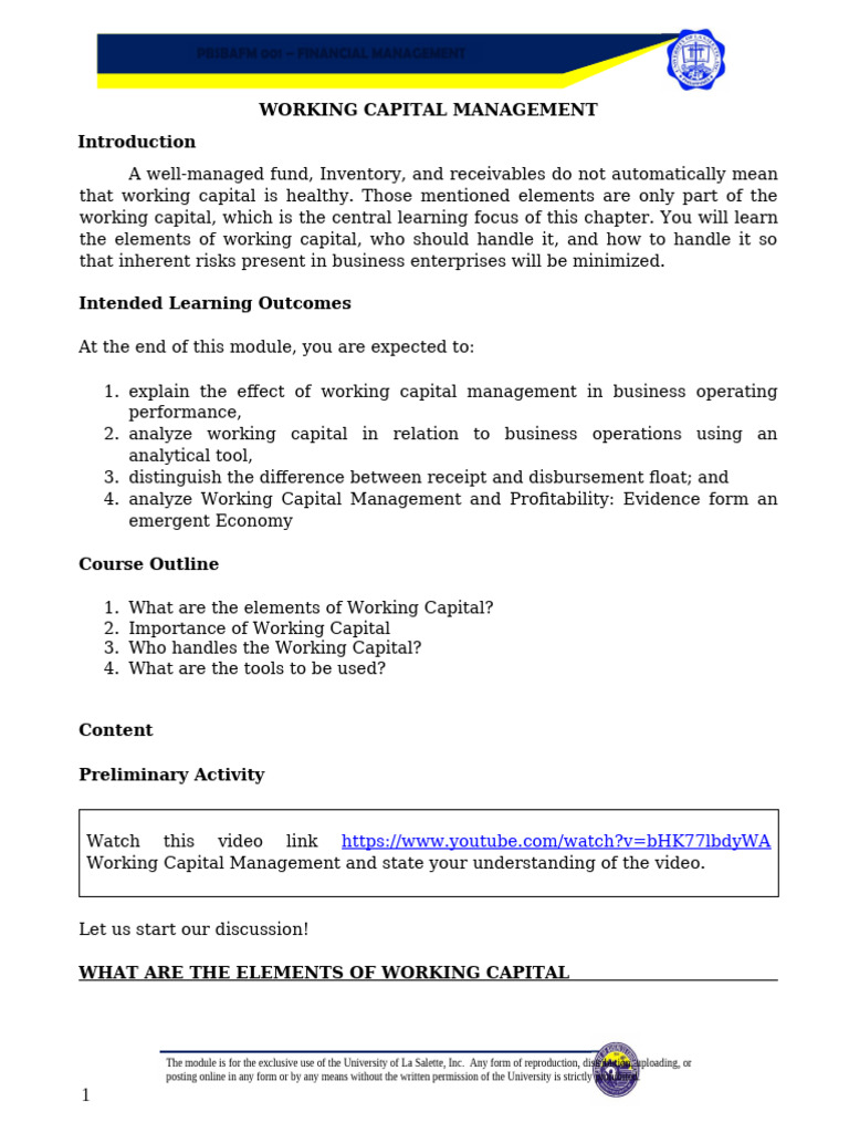 Module 6 Working Capital Management | PDF | Working Capital | Banks