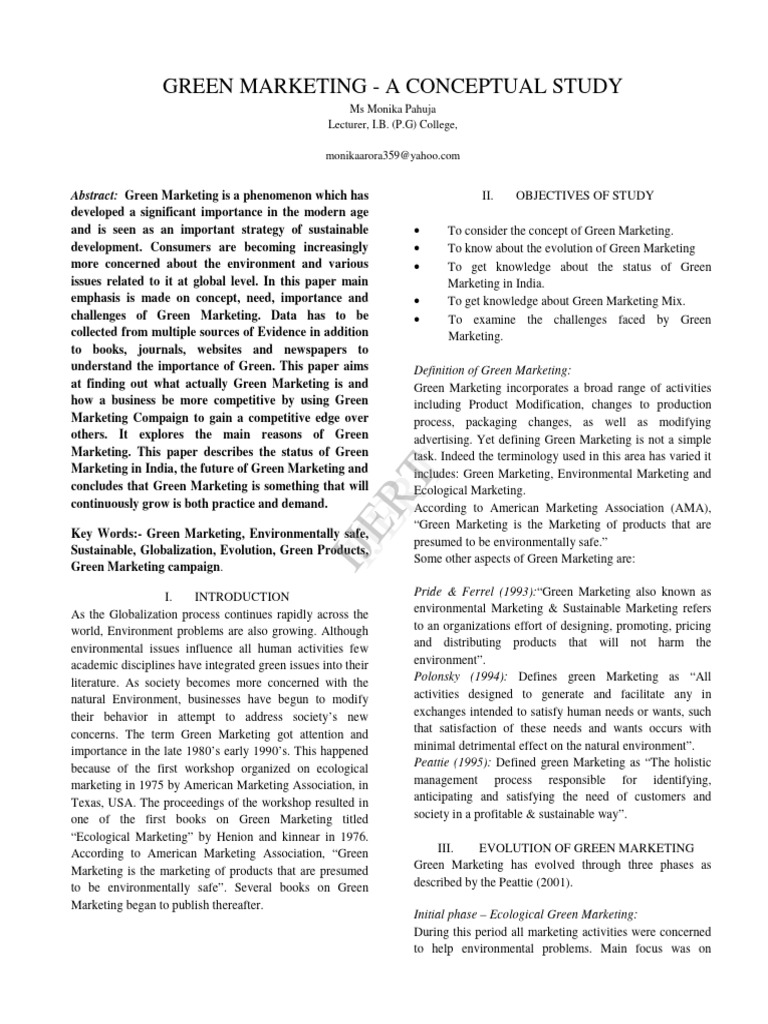 Green Marketing A Conceptual Study IJERTCONV1IS02034 | PDF | Marketing ...