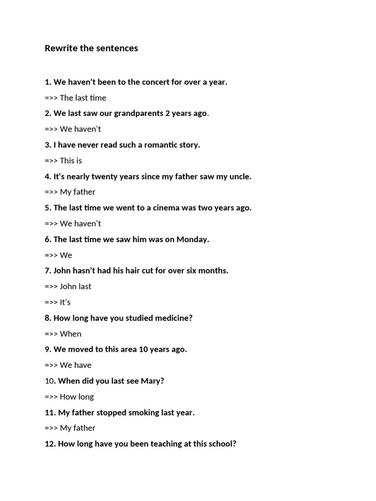 Rewrite the Sentences Tenses | PDF