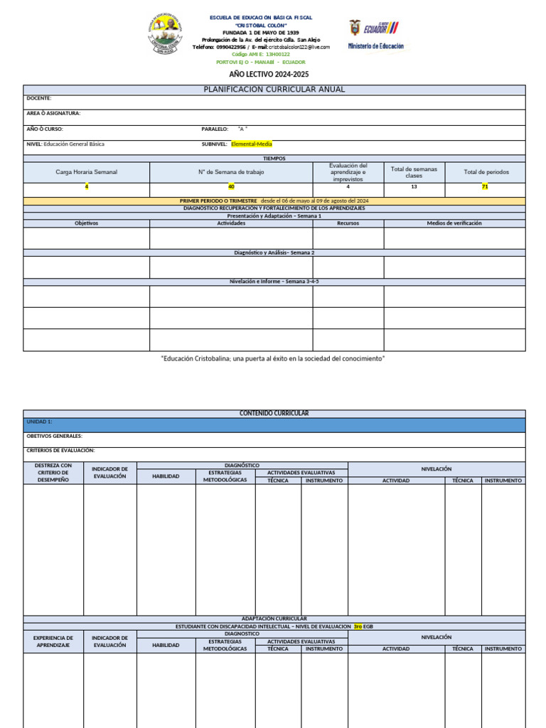MATRIZ DE PLANIFICACION ANUAL-ELEMENTAL Y MEDIA | PDF | Evaluación | Conocimiento procedimental