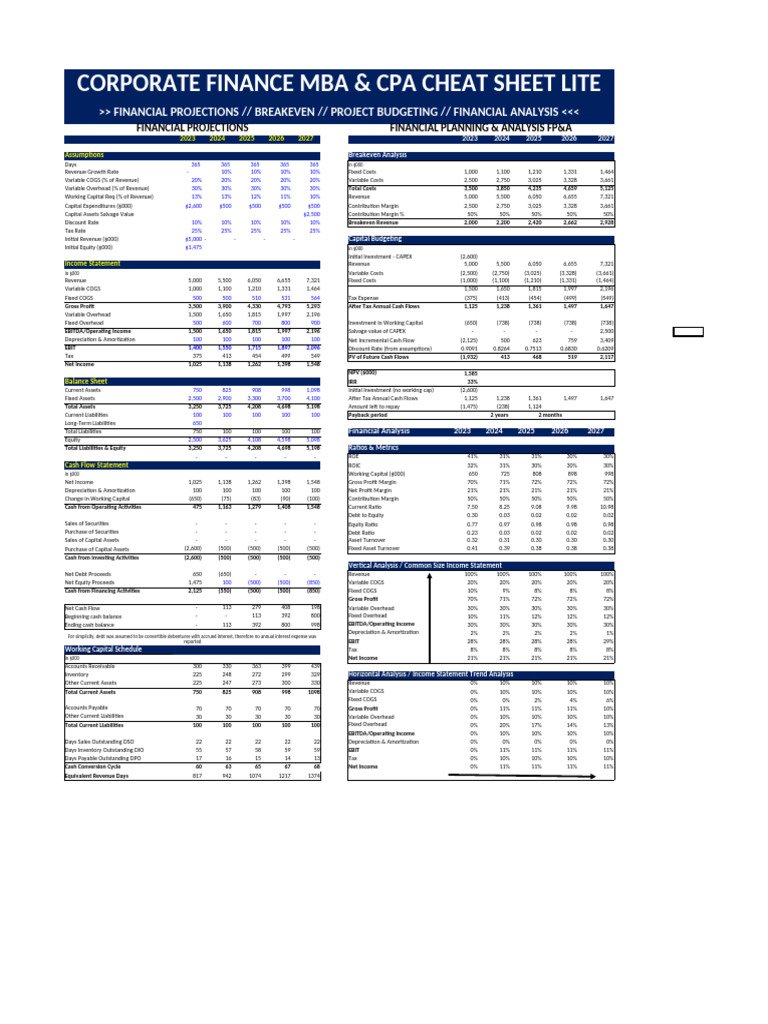 The Corporate Finance Cheat Sheet Lite - Oana Labes, MBA, CPA | PDF