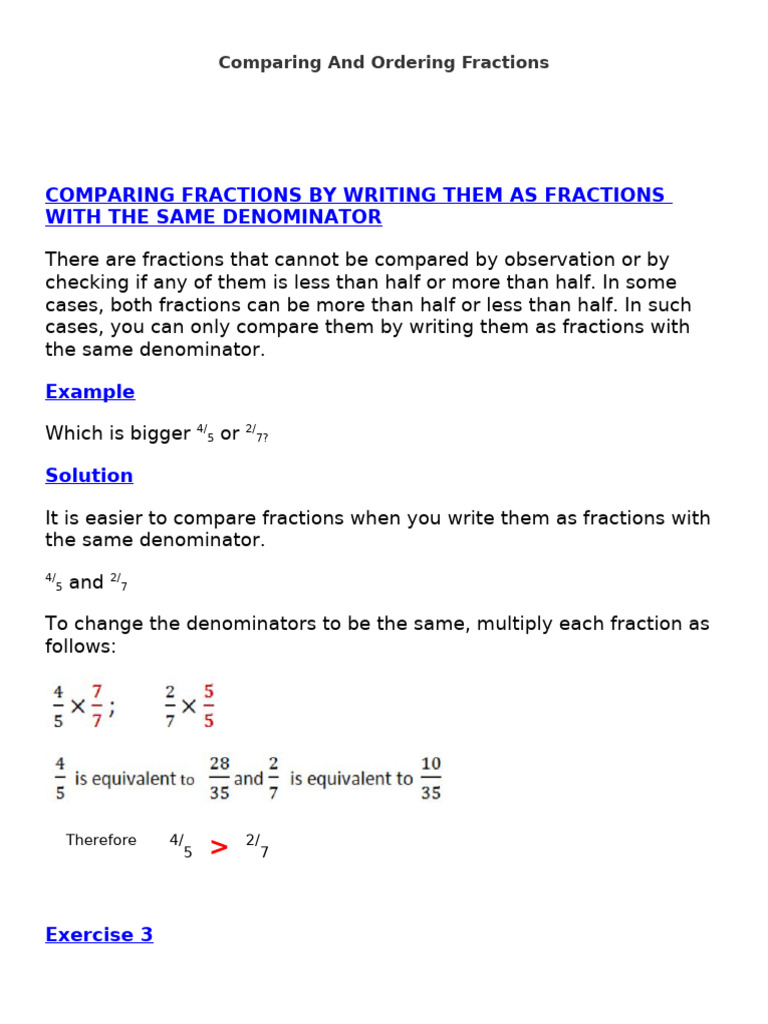 Comparing and Ordering Fractions | PDF | Mathematical Concepts | Lexicology