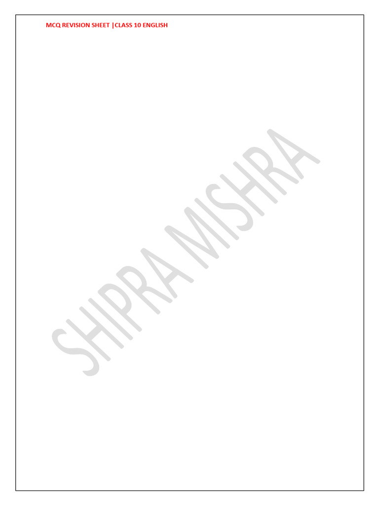 MCQ REVISION SHEET CLASS 10 | PDF