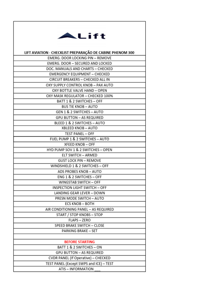 Phenom 300 Pre-Flight Checklist | PDF | Aviation | Aircraft