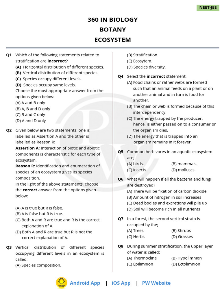 Ecosystem - Practice Sheet Notes | PDF | Ecosystem | Decomposition