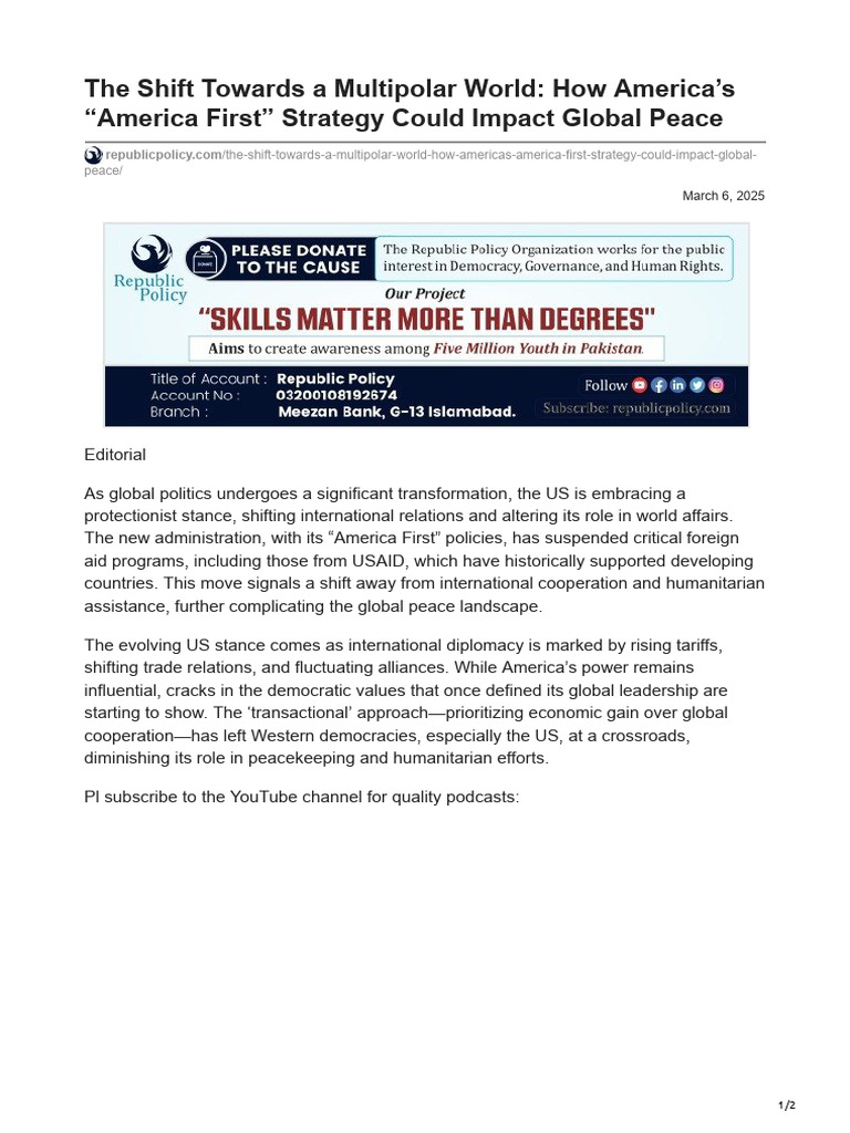 The Shift Towards A Multipolar World How Americas America First ...