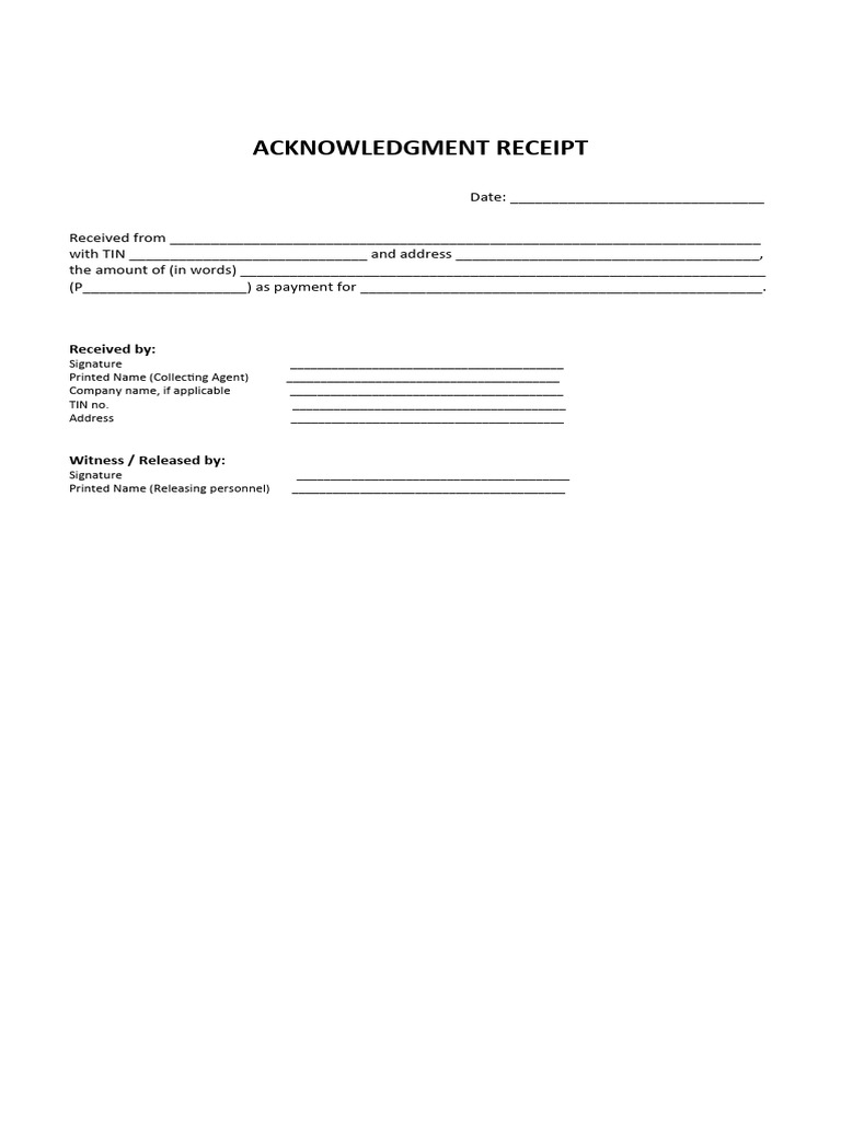 Acknowledgement Receipt Template | PDF