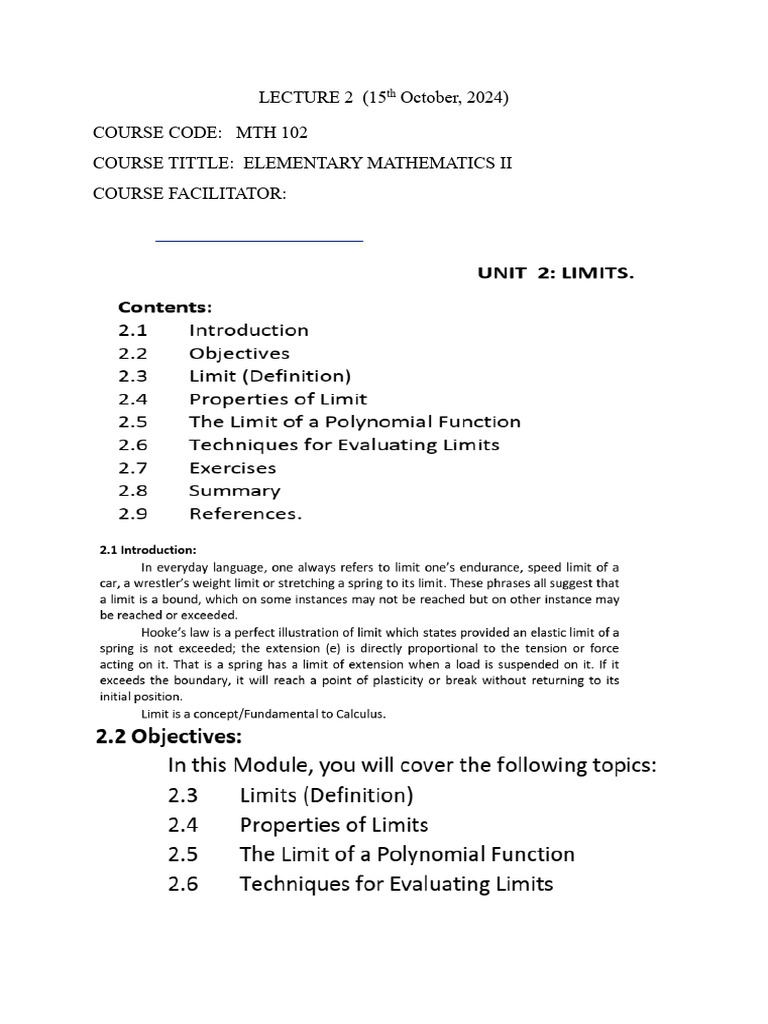 NOUN MTH 102 LECTURE 2 2024_2 | PDF