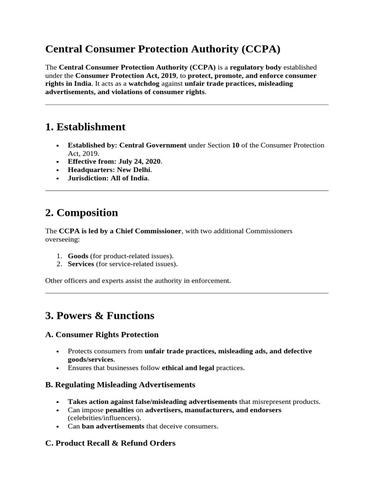 Central Consumer Protection Authority | PDF | Consumer Protection