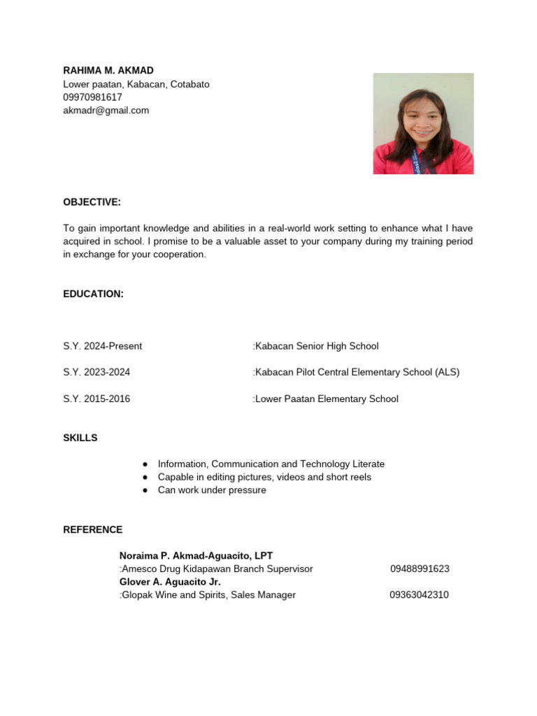 Rahima M. Akmad's Resume Summary | PDF