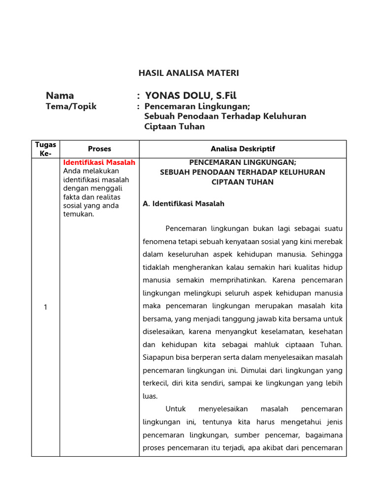 TUGAS ANALISA MATERI MODUL - YONAS DOLU (Baru) | PDF