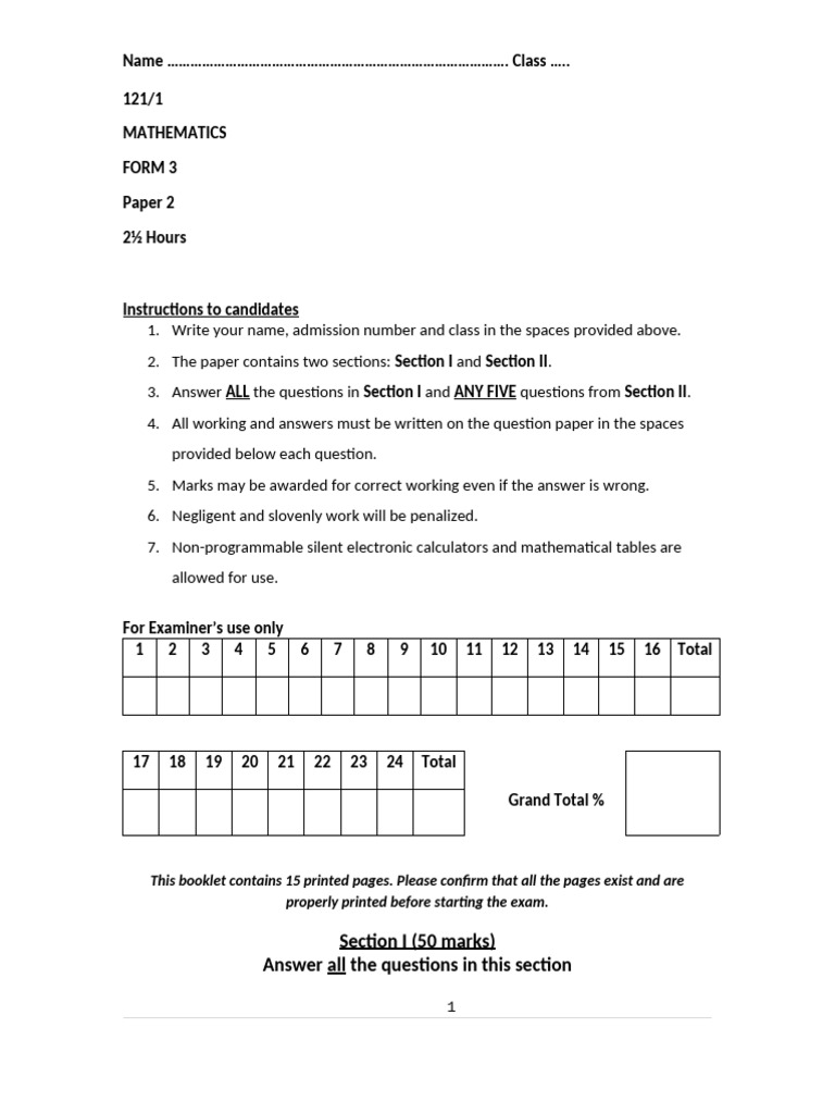 Maths f3 pp2 Cat 1 With Marking Scheme Combined - 1617956674 | PDF ...