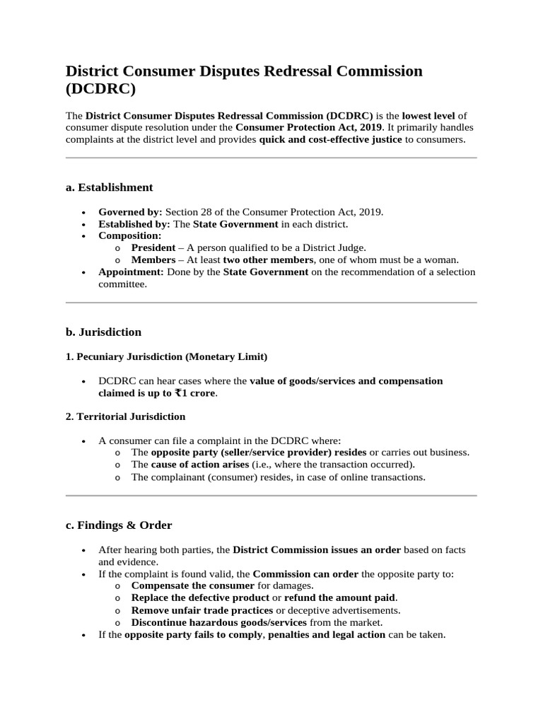 DCDRC: District Consumer Dispute Overview | PDF
