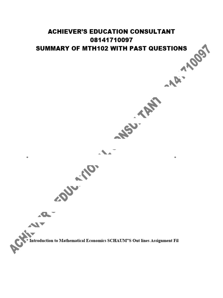 MTH102 Summary With Past Question | PDF | Function (Mathematics) | Equations