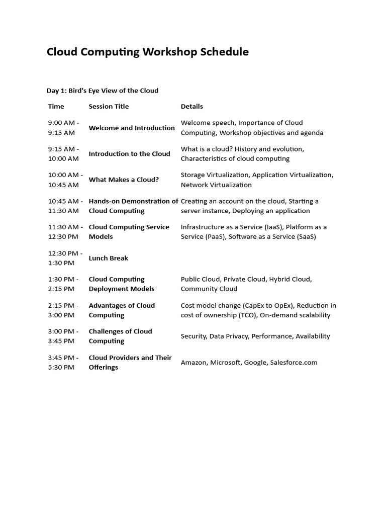 Cloud Computing Workshop Schedule | PDF | Cloud Computing | Amazon Web Services