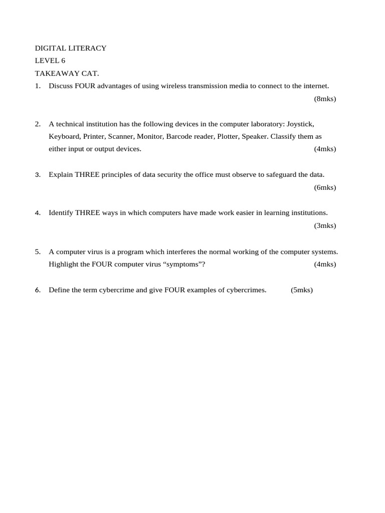 Digital Literacy Level 6 Overview | PDF
