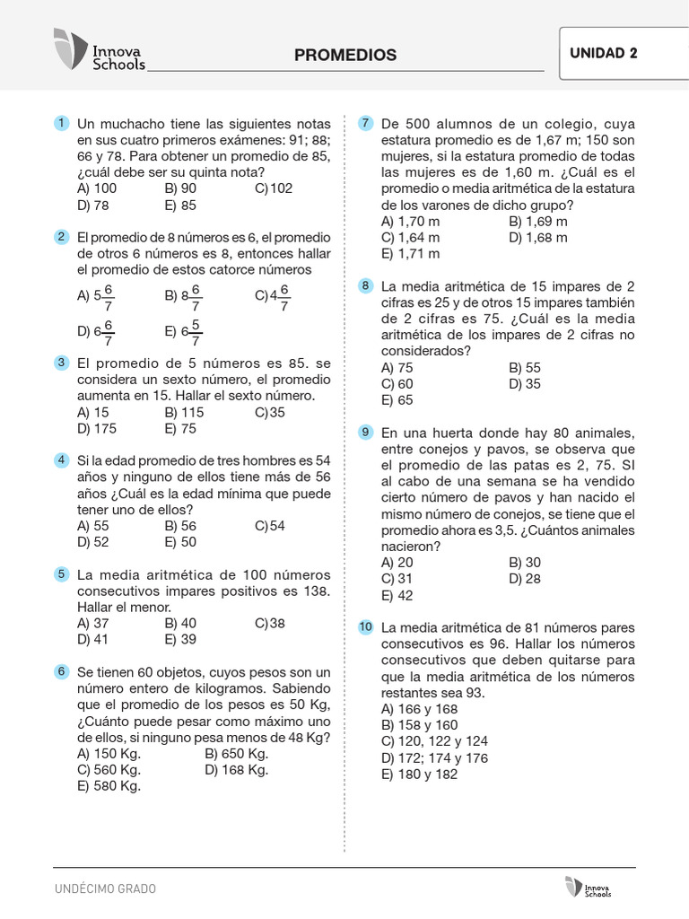 Ficha de Promedios Ii | PDF