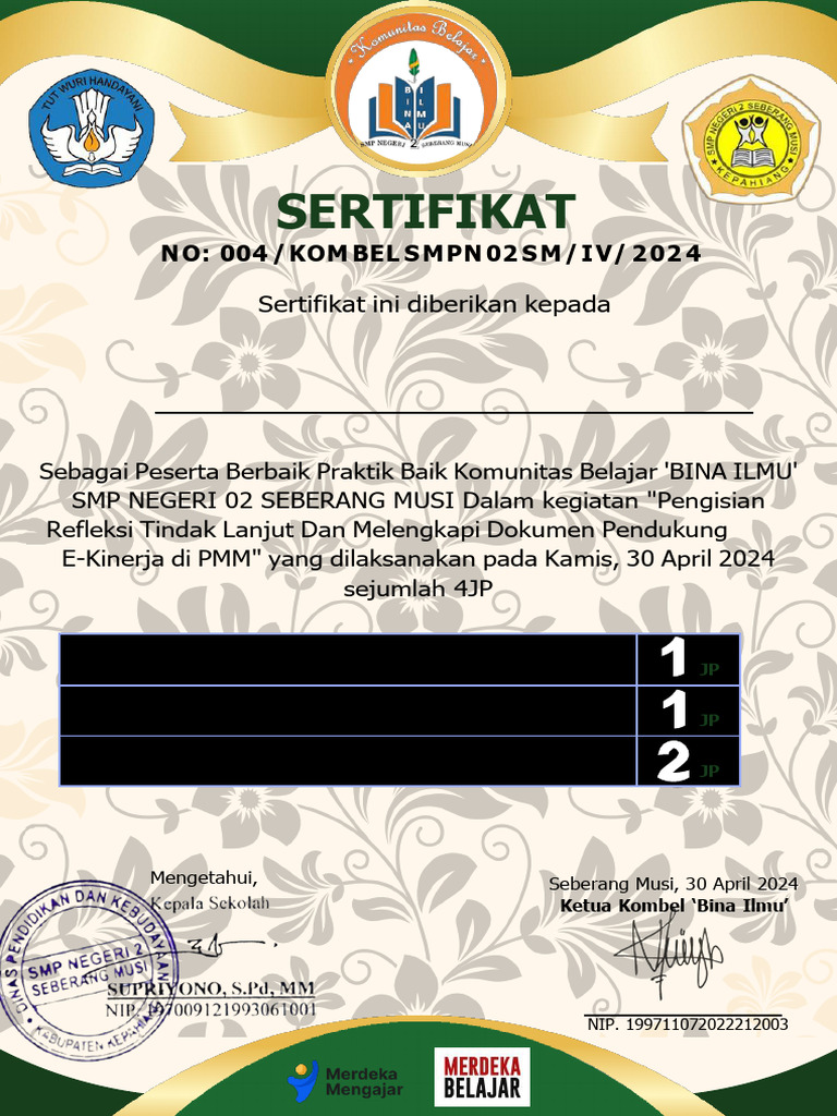 sertifikat tobi 3 | PDF