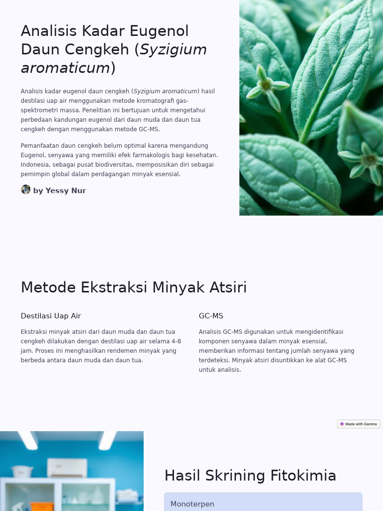 Analisis Kadar Eugenol Daun Cengkeh Syzigium Aromaticum | PDF