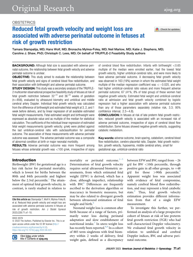 (2023-01) Reduced Fetal Growth Velocity and Weight Loss Are Associated ...