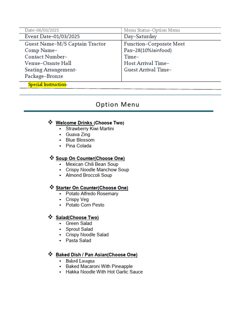 Tractor Cafe Corporate Menu Options | PDF | Indian Cuisine | Foods