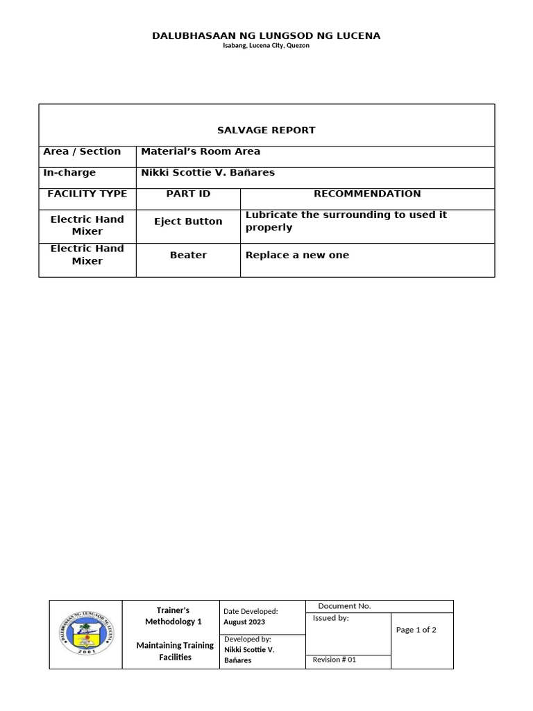11-SALVAGE-REPORT-Bañares | PDF