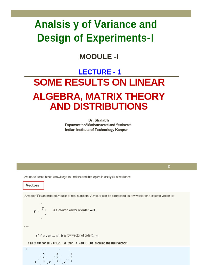 Analysis of Variance and Design of Experiments1 | PDF | Vector Space | Linear Map