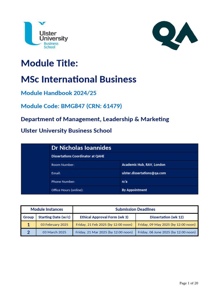 MSC IB - BMG847 - Module Handbook - 61479 (2024-25 Spring) | PDF ...