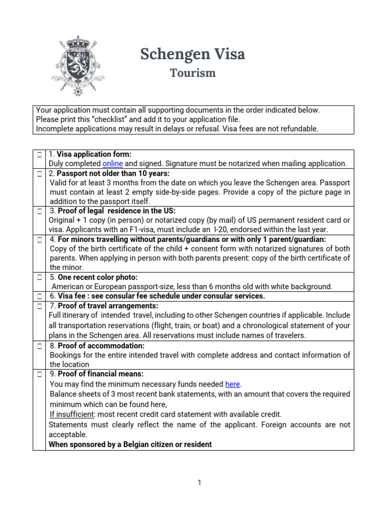 Checklist Schengen Visa - Tourism | PDF | Travel Visa | Passport