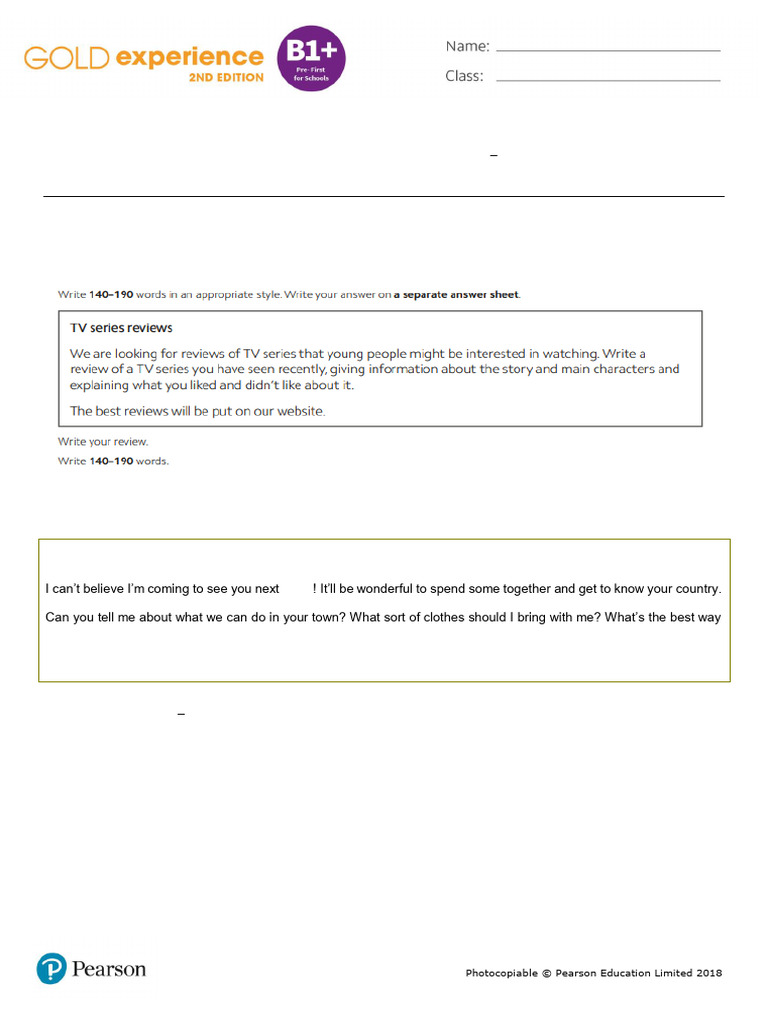 Gold Exp B1P EoY Writing | PDF