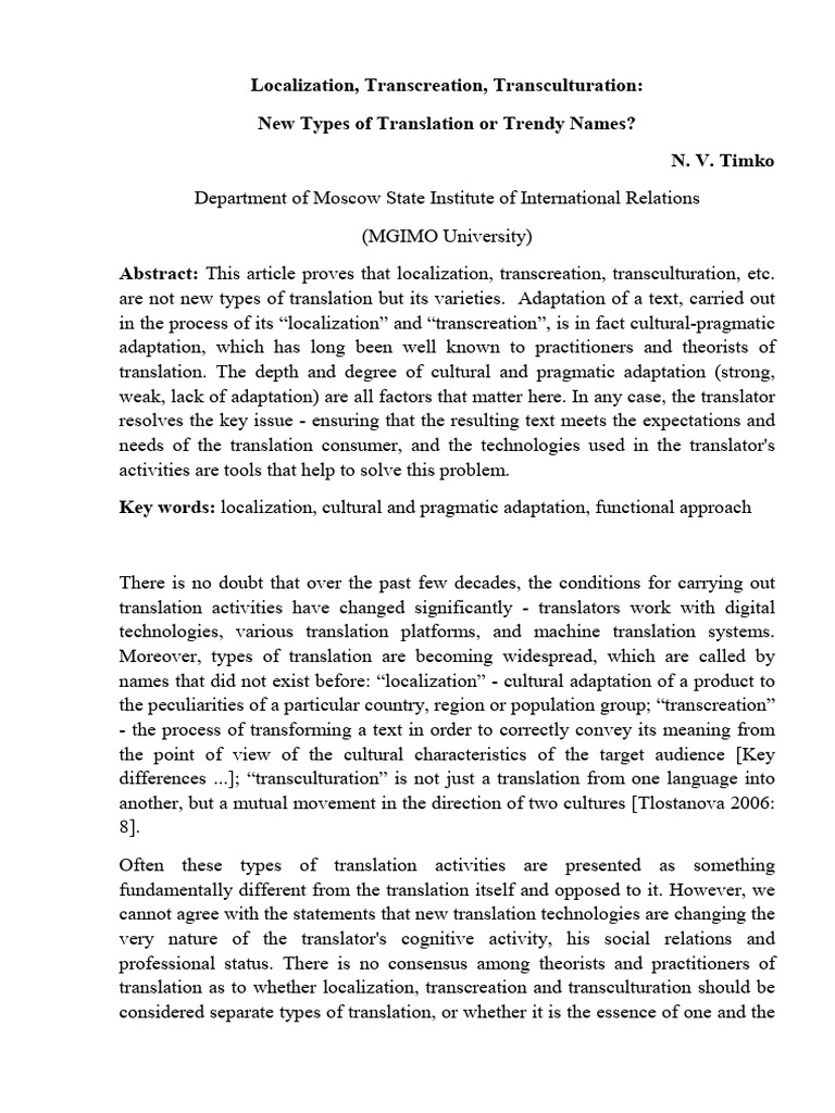Localization, Transcreation, Transculturation | PDF | Liberal Arts ...