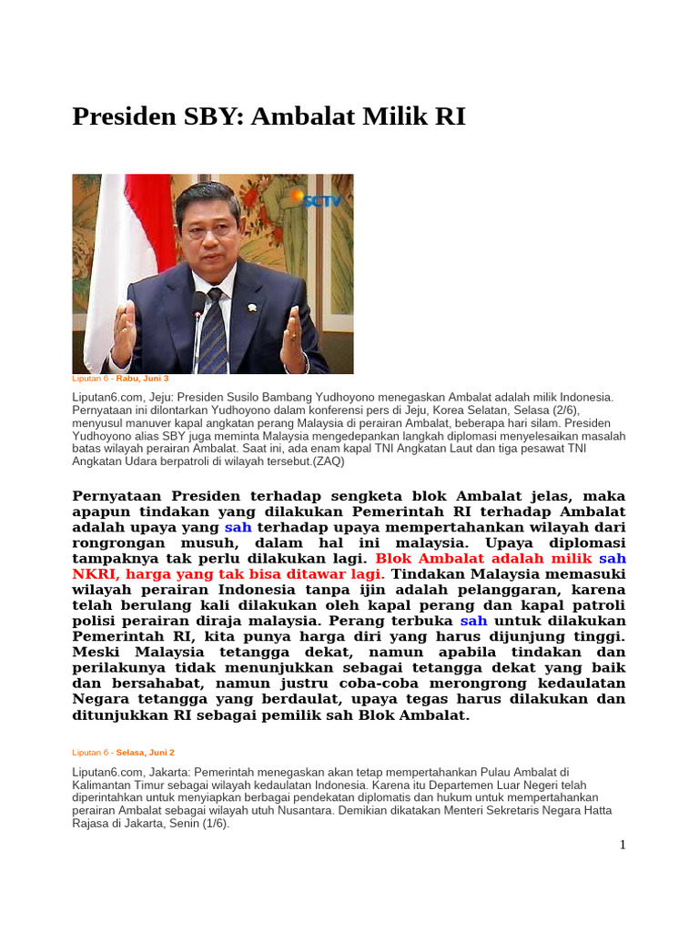 Pernyataan Presiden Sby | PDF