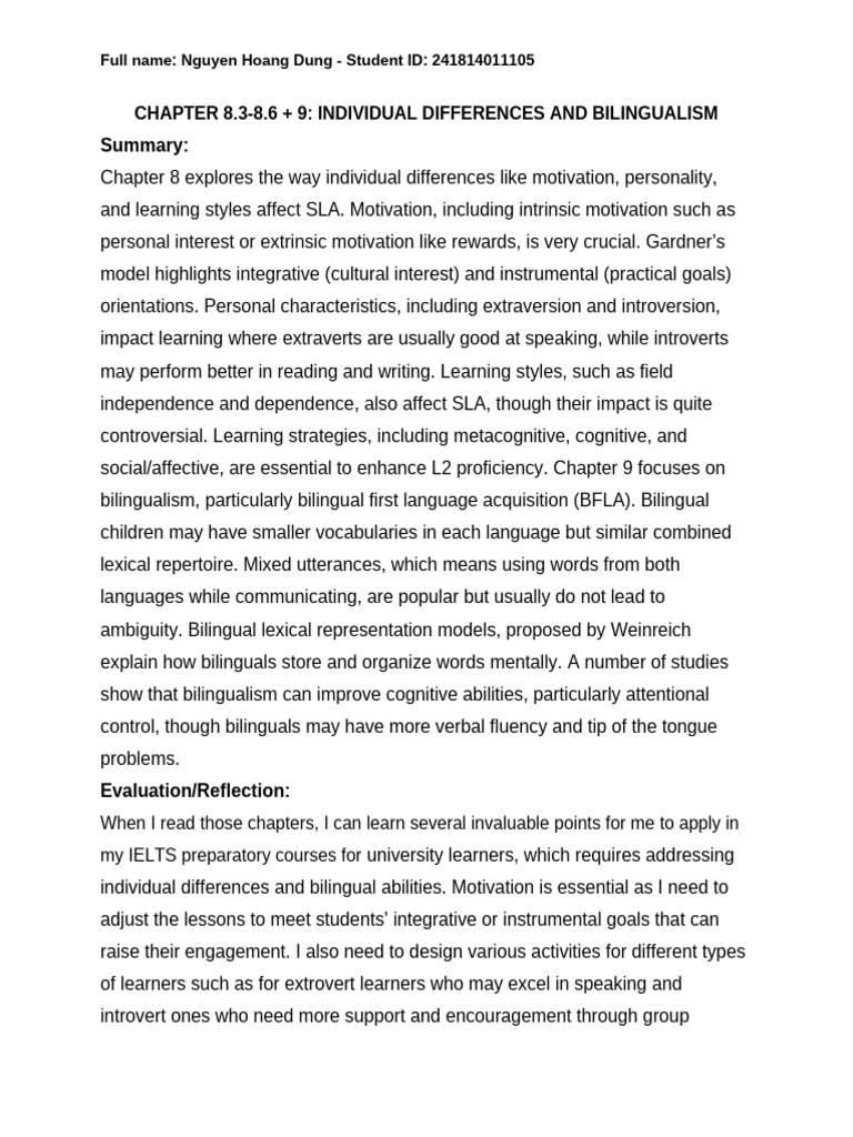 Nguyen Hoang Dung - W8 | PDF | Second Language Acquisition | Multilingualism