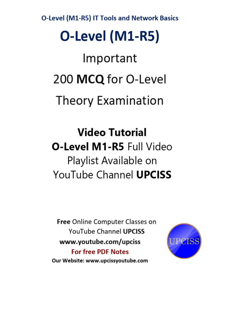 O Level m1 r5 Important MCQ For Theory Examination | PDF | Computer Network | Computer Data Storage