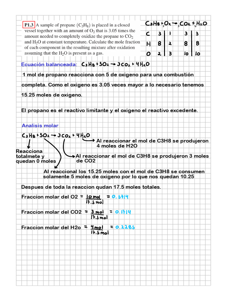Combustión y Reacciones Químicas: Análisis Molar | PDF | Oxígeno | Propano