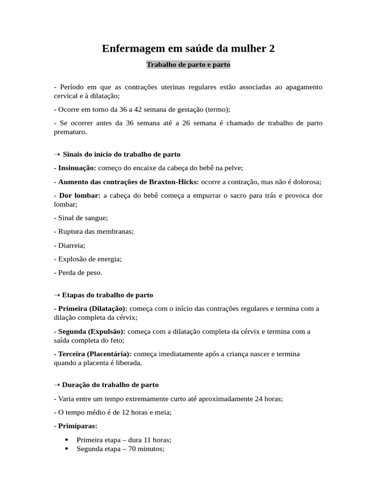 Trabalho de Parto: Etapas e Fatores Importantes | PDF | Parto ...
