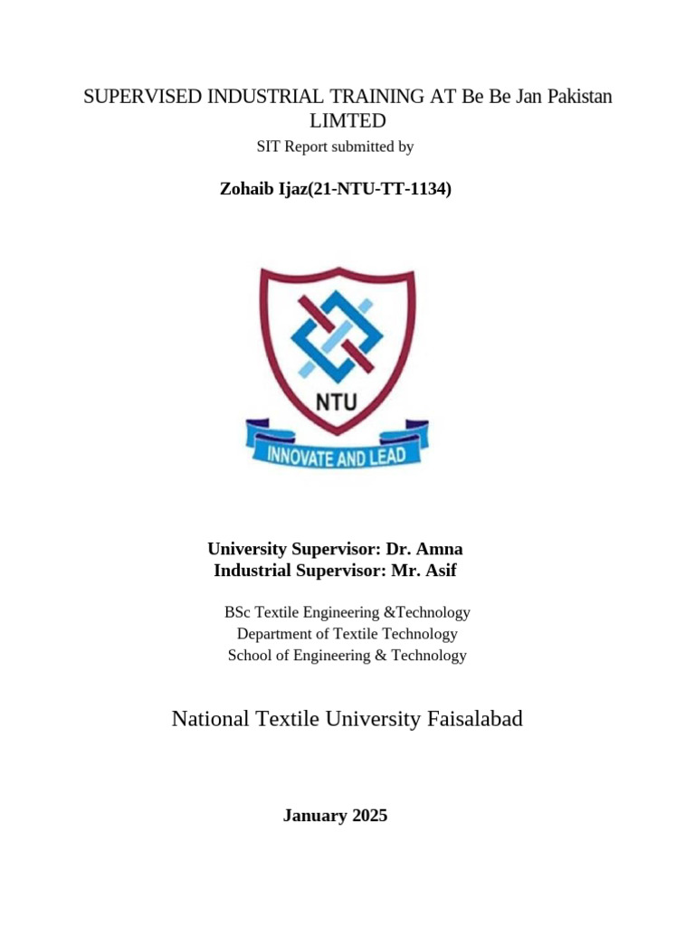 Zohaib Ijaz (1134) FINAL SIT-7th REPORT | PDF | Textiles | Sewing