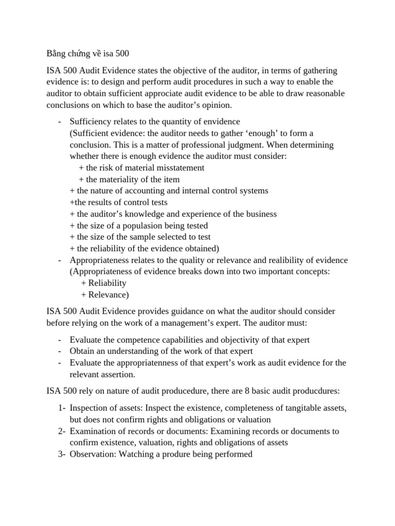 ISA 500: Audit Evidence Overview | PDF