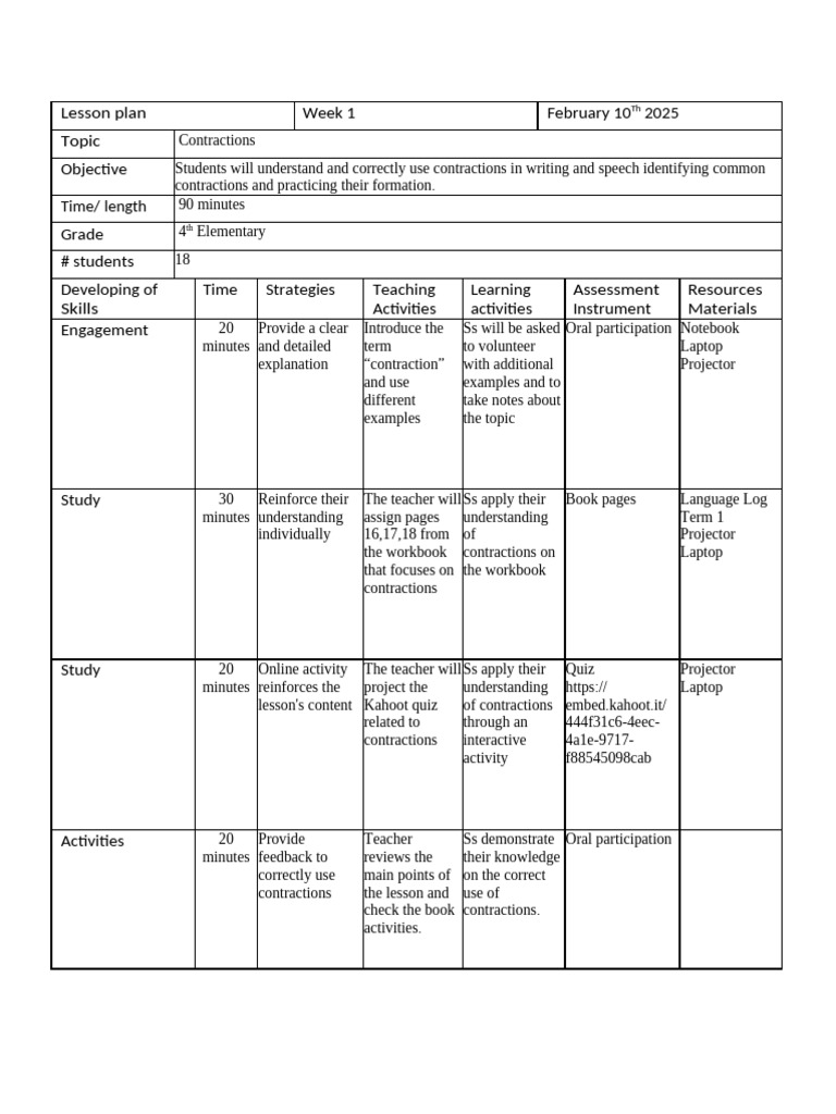 Lesson Plan Evaluation 1st Parcial | PDF | Reading Comprehension ...