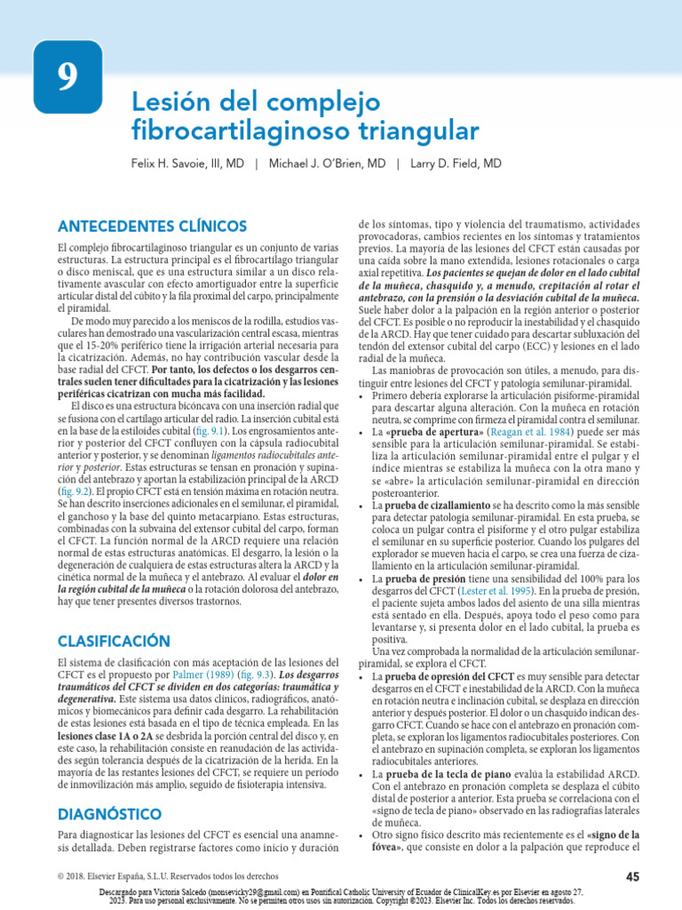 Lesión Del Complejo Fibrocartilaginoso Triangular | PDF | Mano | Articulaciones