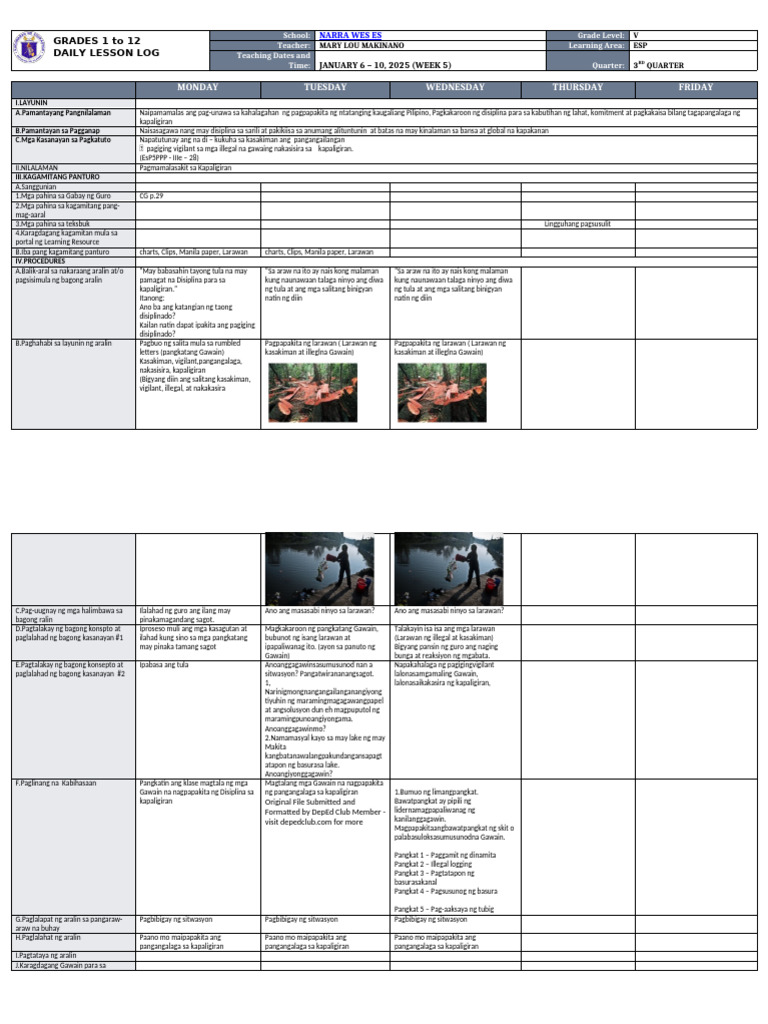 DLL - Esp 5 - Q3 - W5 | PDF | Differentiated Instruction | Cognitive Science