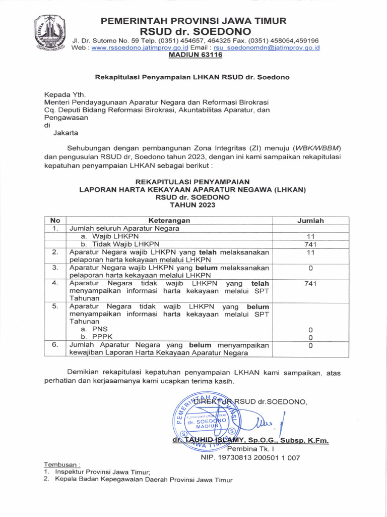Rekapitulasi LHKAN RSUD dr. Soedono 2023 | PDF